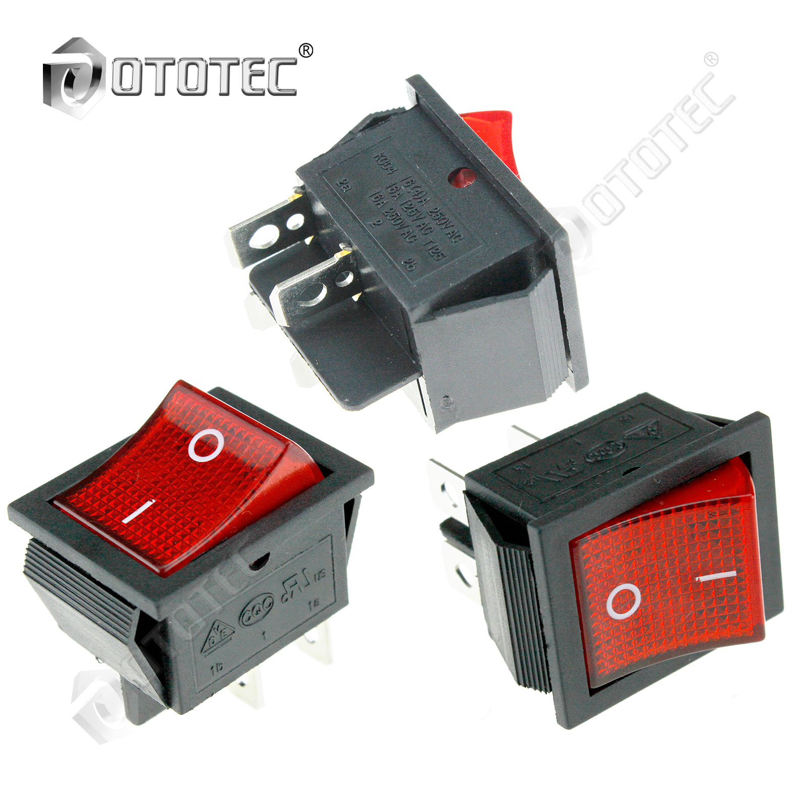 4 x 4Pin ON/OFF Rectangular Latching KCD4 Rocker Switch 16A 250V CE ...