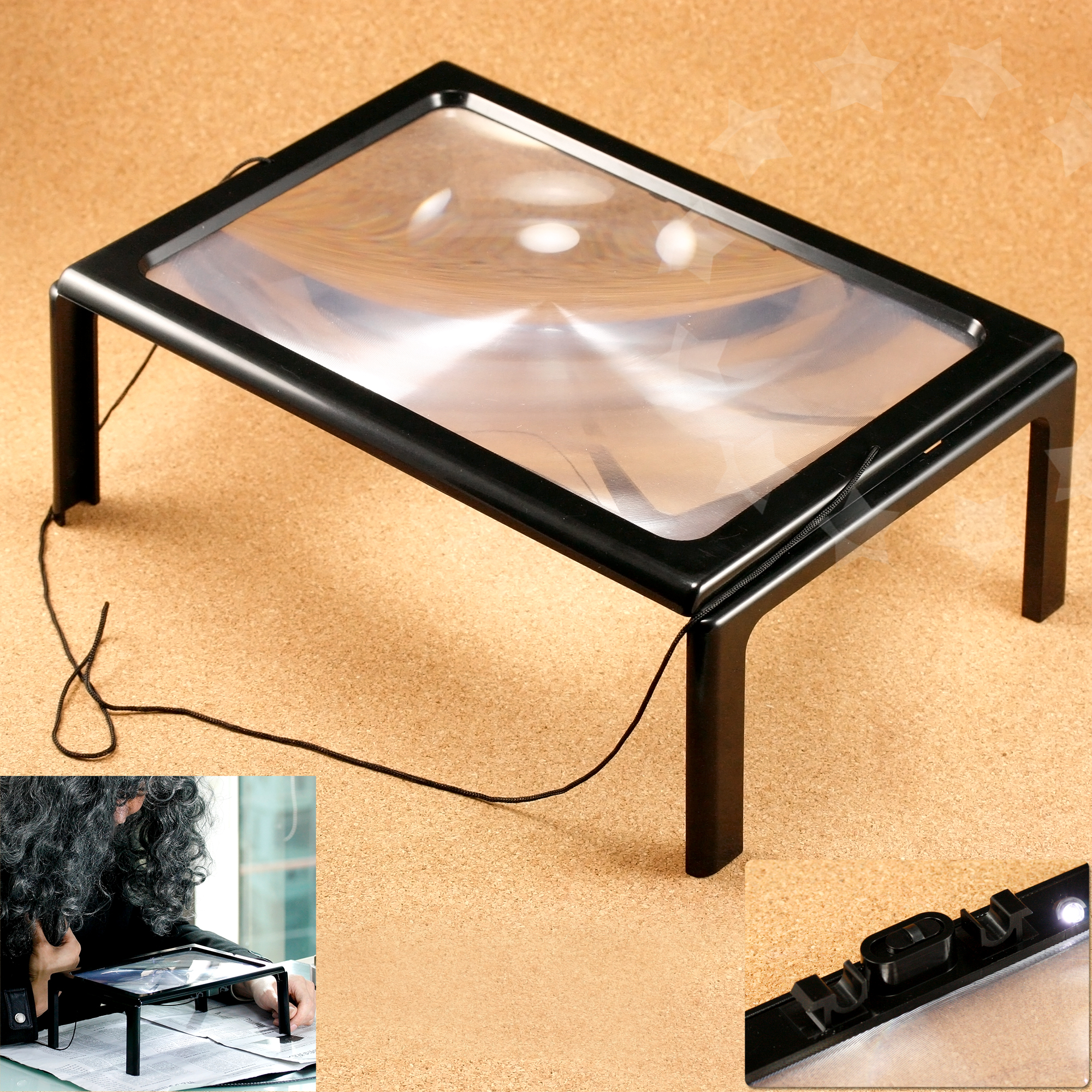 Hand Free Reading Sewing Large Magnifier 3X Magnifying Glass w LED 