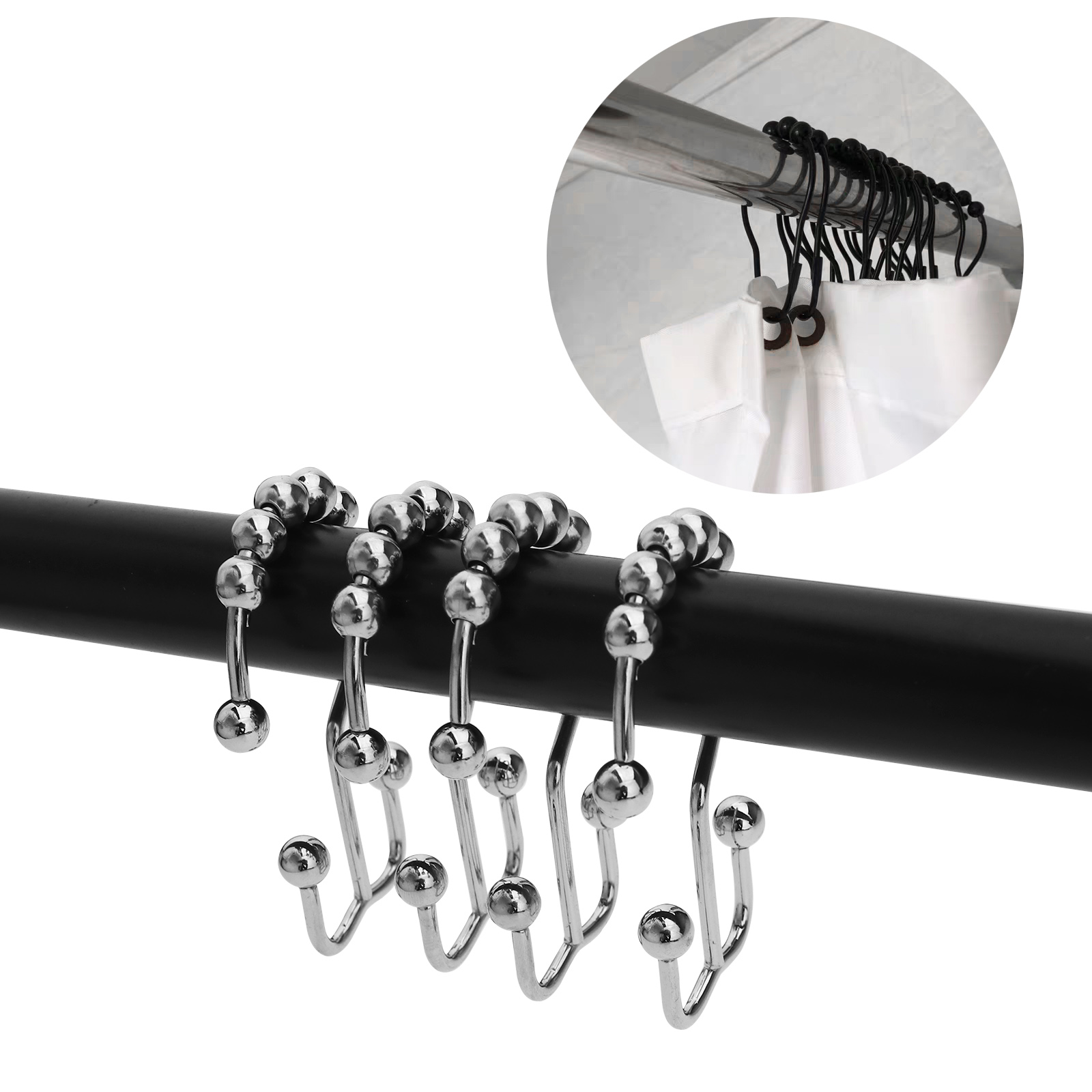 12pcs Double Guide Decorative Hooks Set For Shower Curtain Liner
